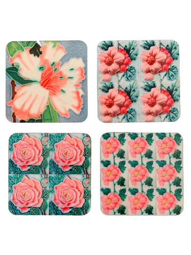 Peranakan Tiles #1c, Mix and Match, Set of 4 Coasters | ArzooArtsCollective