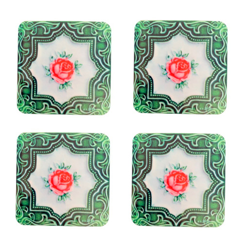 Peranakan Tiles #6a, Set of 4 Coasters | ArzooArtsCollective