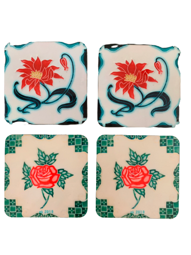 Peranakan Tiles #9b, Set of 4 Coasters | ArzooArtsCollective