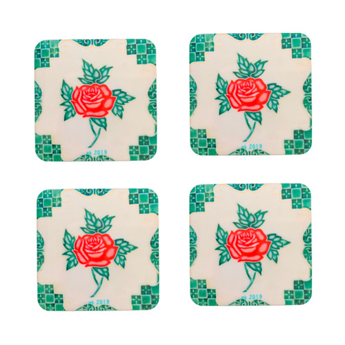 Peranakan Tiles #11a, Set of 4 Coasters | ArzooArtsCollective