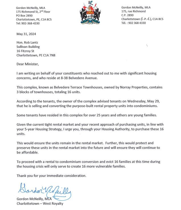 Letter to the Minister of Housing