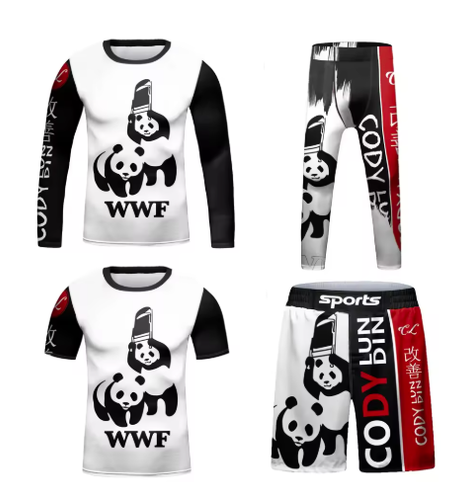 Panda Kids BJJ MMA Uniform Combo Set Rash guards, shorts and le ...