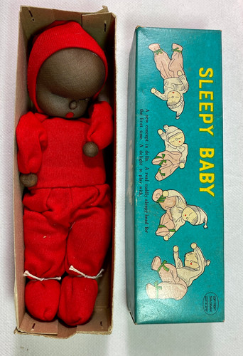 Vintage 1950s Shackman Black Sleepy Baby Cloth Doll in Box. | Dollyology