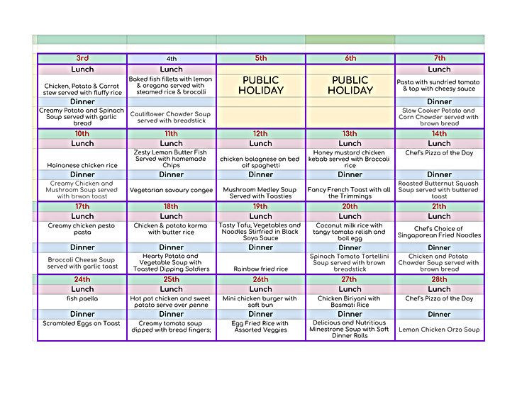 MENU/Gourmet | Primrose Hill Active Learning | Kuala Lumpur