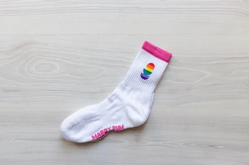 MBAC Logo Sports Socks - White with Rainbow | Sano Studio