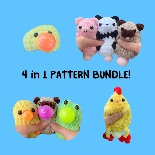 4 in 1 Pattern Bundle- Stress Blobs and Stress Pets variety | Joella Crafts