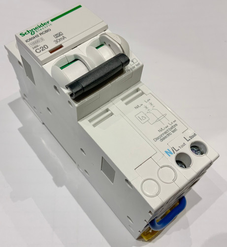 Schneider A9D11220 2 Pole RCBO C20 30mA Type A Acti 9 iC60H2 | ICAP