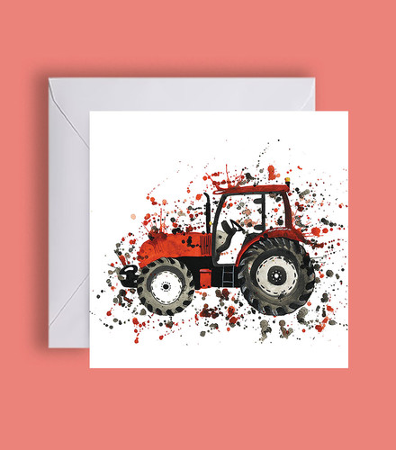Splatter Red Tractor Greetings Card | Splatterworks