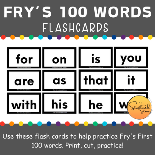 Fry’s First 100 Sight Word Flashcards – PDF Printable | The Structured ...