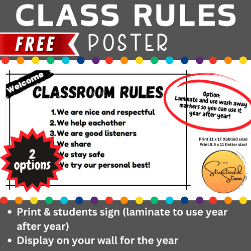 Free Printable Classroom Rules Poster: | The Structured Stone