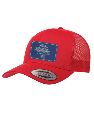 Red Snapback Leather Patch Hat | Herky Jerk Ranch