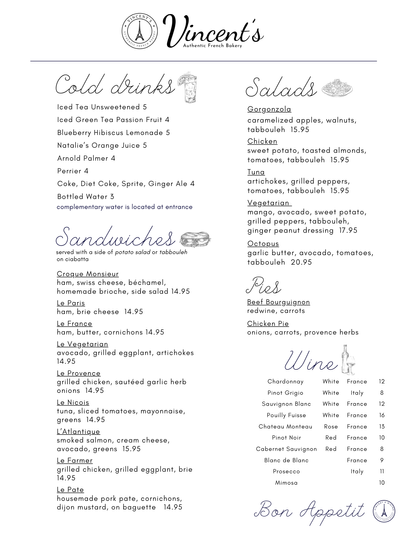Menu | Vincent's French Bakery | Lake Worth Beach