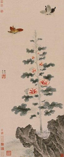 Alcea Rosea Among Stones and Swallowtail Butterflies Painting Printable ...