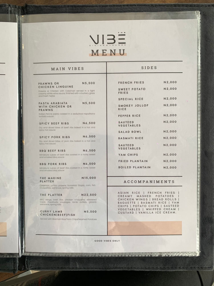 Dinner at The Vibe, Lagos