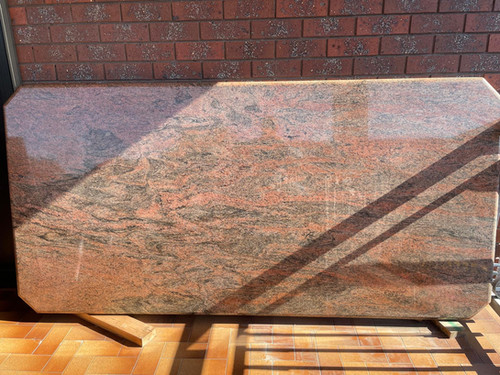 Table: MCM Multicolour Red Granite Dining Table W/ Geometric Legs | Mysite