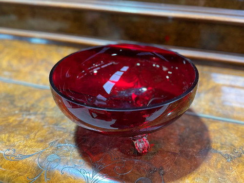 Vintage Elegant Footed Burgundy/Ruby Red Glass Bowl | Mysite