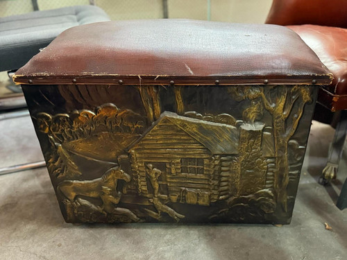 Antique Fireplace Coal Box w/ Embossed Copper Front and Grape Handles ...