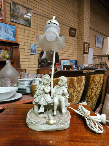 Sculptural “The Helena Collection” Table Lamp, Two Children Fishing ...