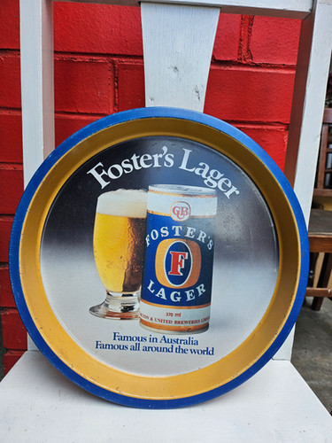 Foster’s Lager Beer Serving Tray Gold Tin Metal Round Vintage ...