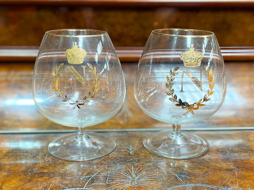 Vintage Collectible Set of Two Clear Napoleon Cognac Stemmed Glasses ...