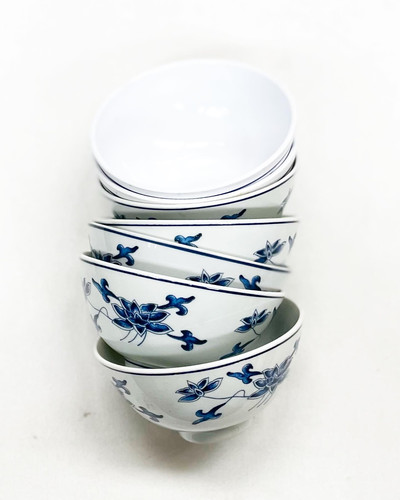 Vintage Set of 7 Oriental Glazed Ceramic Rice Bowls (Taiwan) | Mysite