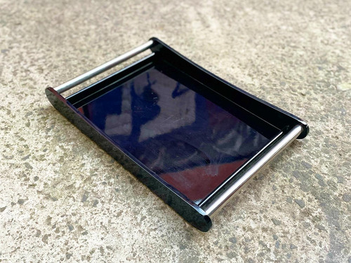 Mid-Century Modern Contemporary Design Black Tray with Metal Handles ...