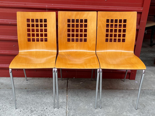 Unique MCM Design Set of 3 C.1970s-80s Veneered Dinning Chairs | Mysite