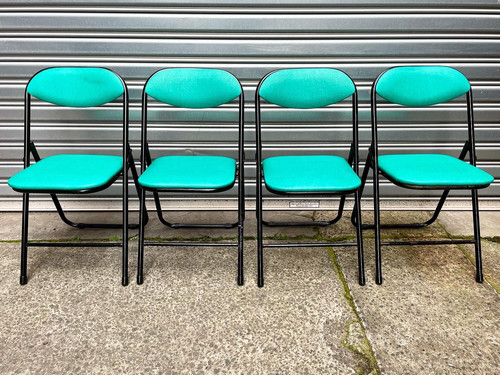 Gorgeous Set of 4 Retro Style Padded Turquoise Colour Folding Chairs ...