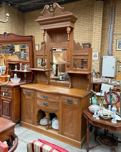 Lovely Hand-Carved Victorian Era Sideboard with Pilasters & Bevelled ...
