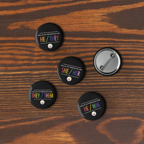 Set of black variety pronoun pin buttons | Mama Dragons