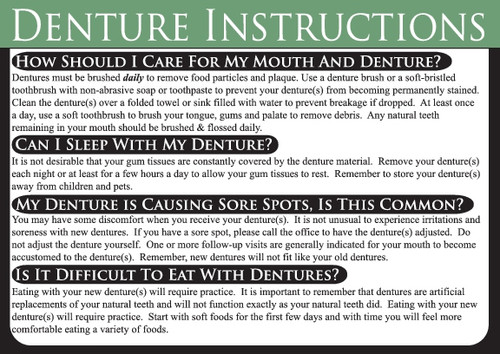 DENTURE DENTAL CARE CARD REFILL PACKAGE | dentalcarecards