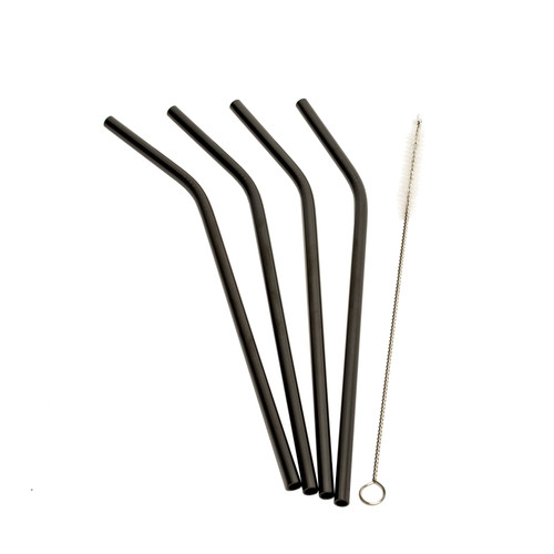 KOLORAE Stainless Steel Titanium Plated Bent Straws with Brush - 4 ...