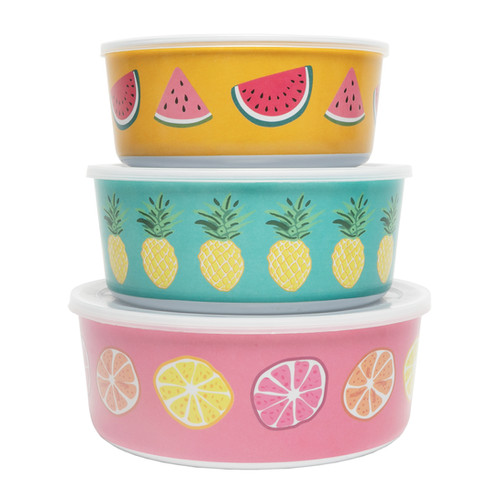 KOLORAE Melamine Graphic Bowl with Lid Summer Round - Set of 3 | blueoco