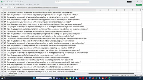Interview Questions Business Analyst (Excel) | Project Templates