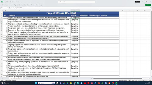 Project Closure Checklist (Excel) | Project Templates