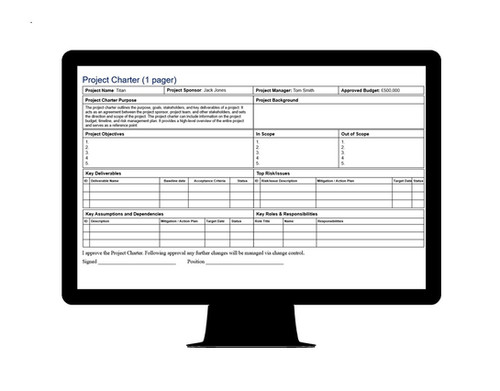 Project Charter Template 1 pager (PowerPoint) | Project Templates