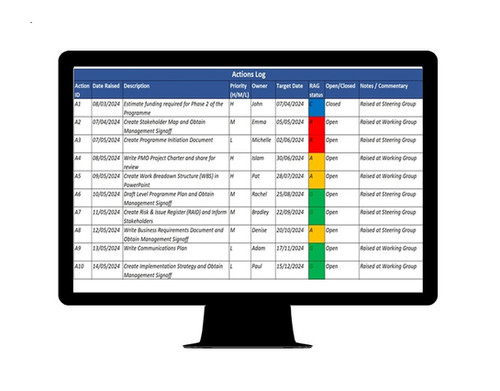 Actions & Decisions Log (Excel) | Project Templates