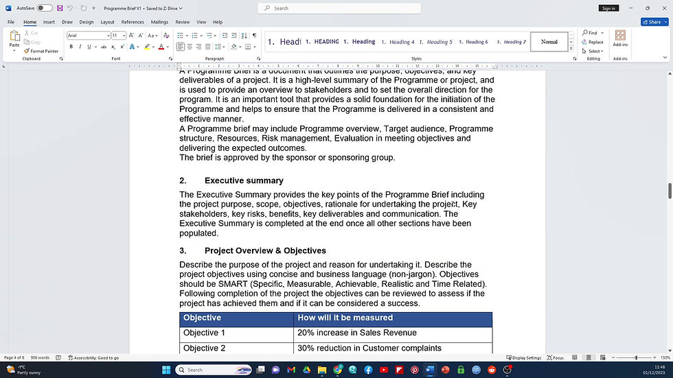 Programme Project Brief Template (Word) | Project Templates