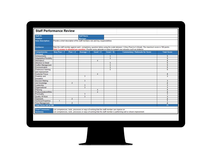 Staff Team performance review (Excel) | Project Templates