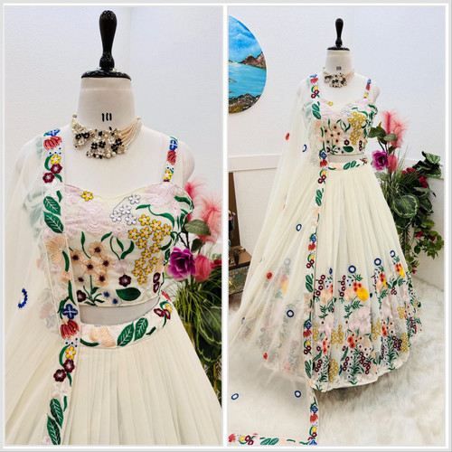 Wedding Wear White Colour Ready To Wear Lehenga Chooli | SkyCulture