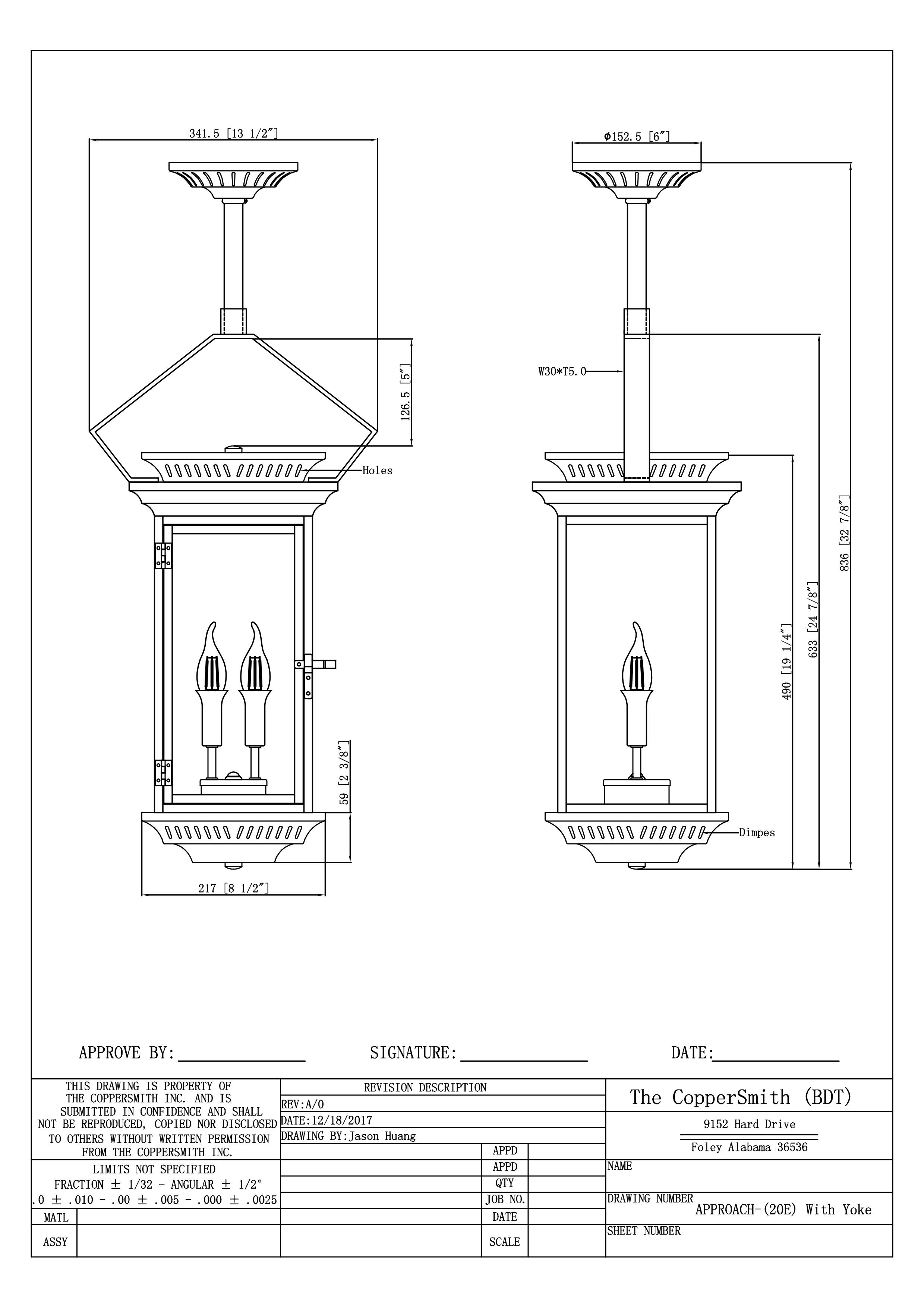 AP Line Drawings | The CopperSmith | Handcrafted Copper Lighting