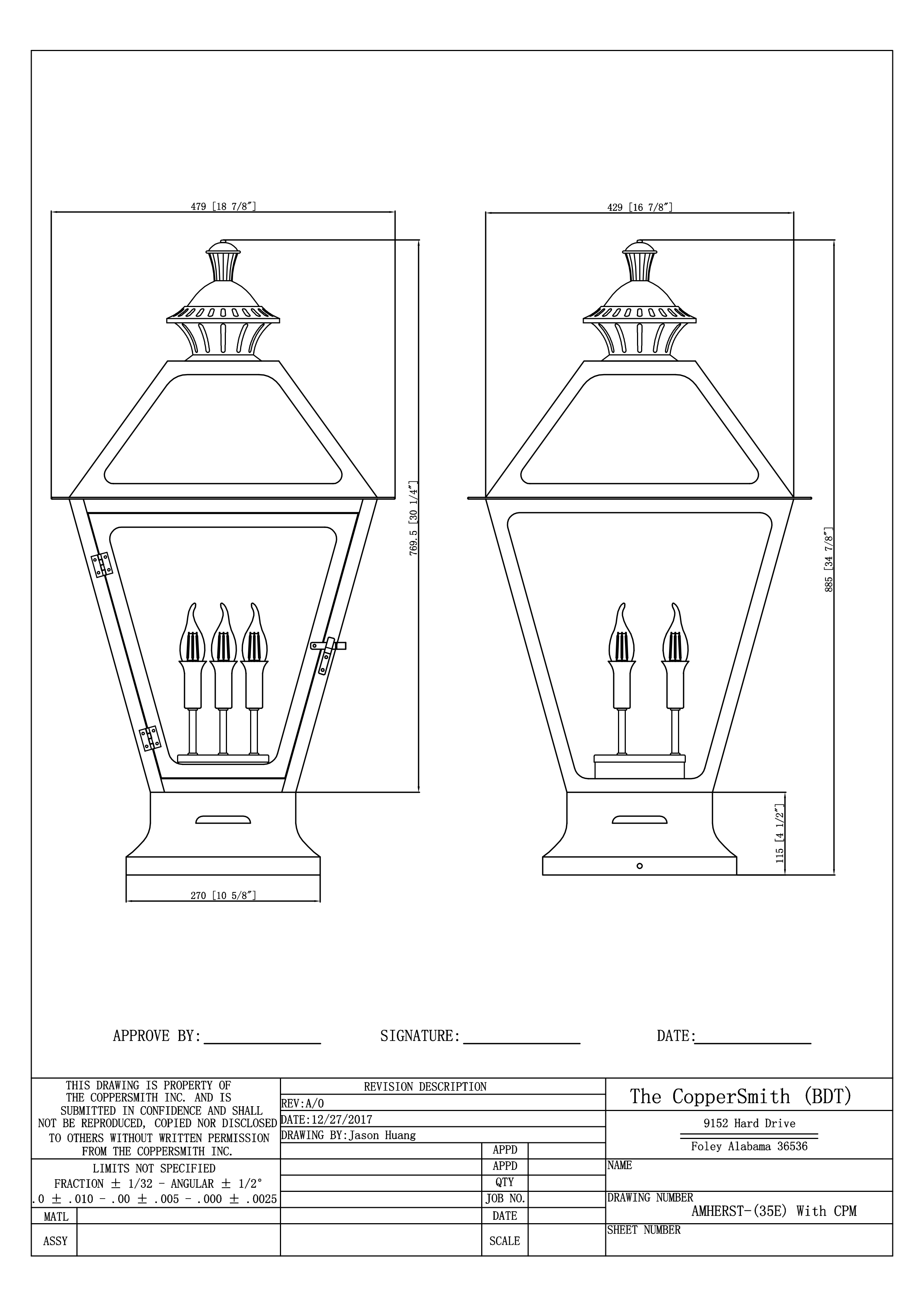AM Line Drawings | The CopperSmith | Handcrafted Copper Lighting