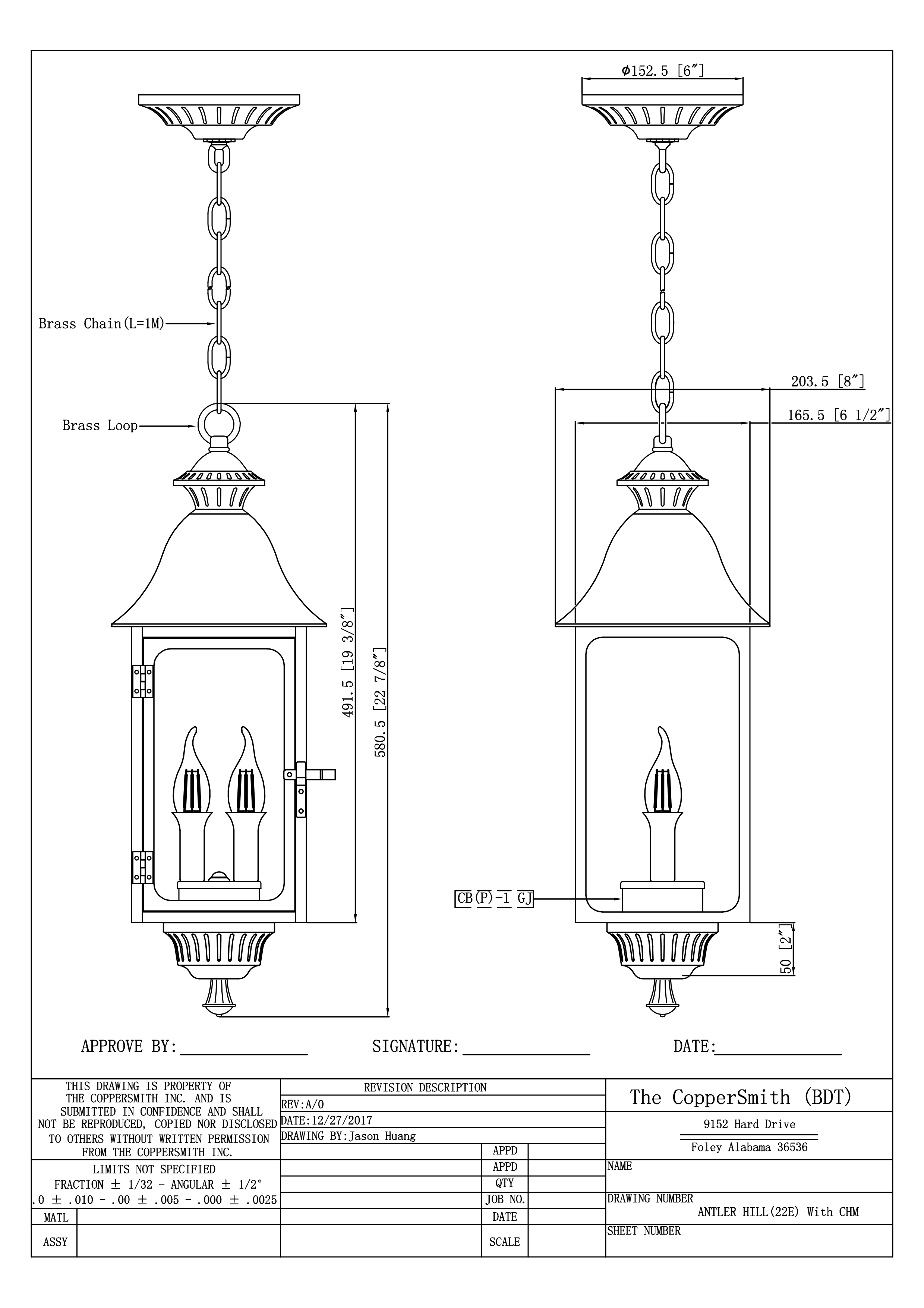 AH Line Drawings | The CopperSmith | Handcrafted Copper Lighting