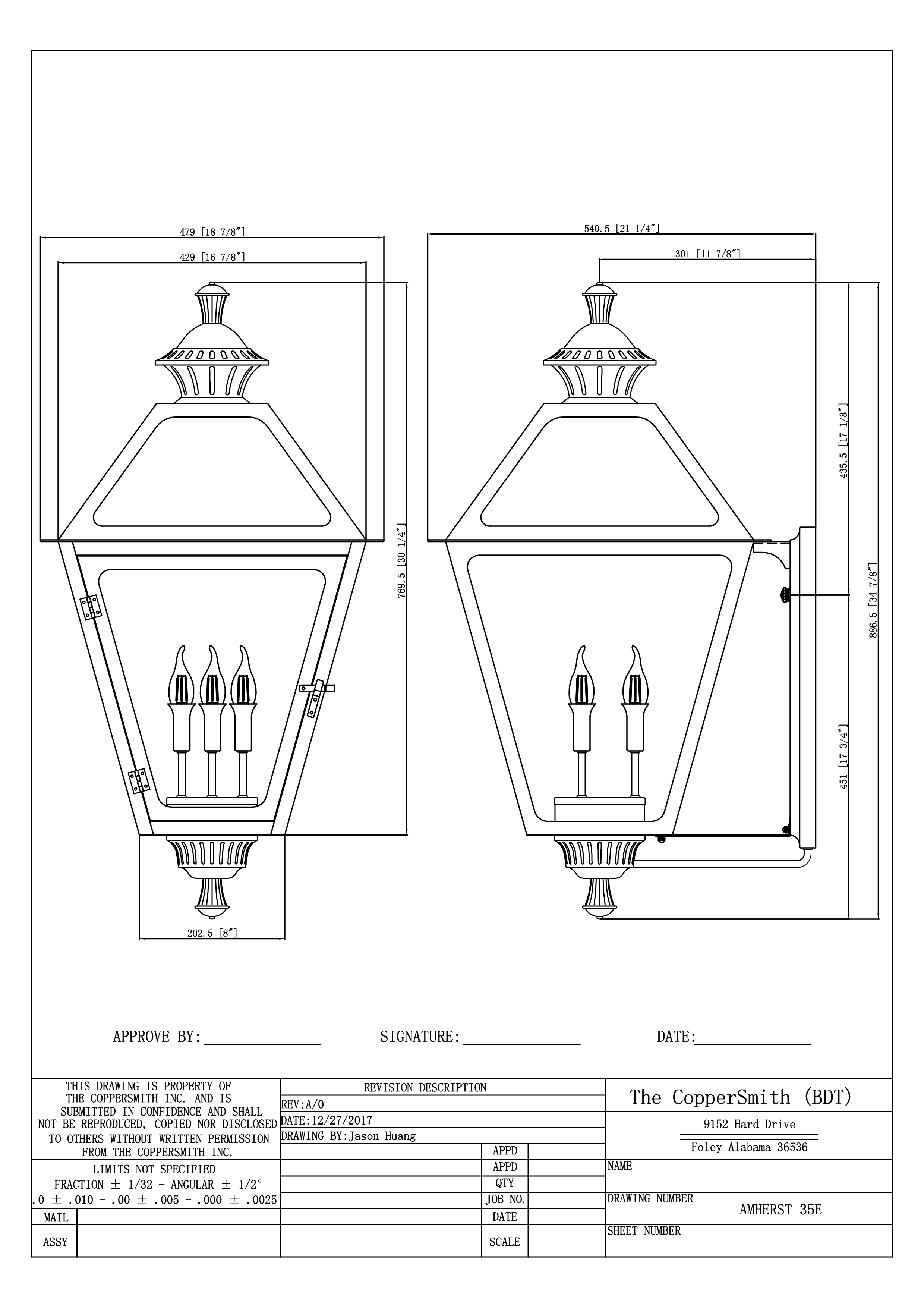 AM Line Drawings | The CopperSmith | Handcrafted Copper Lighting