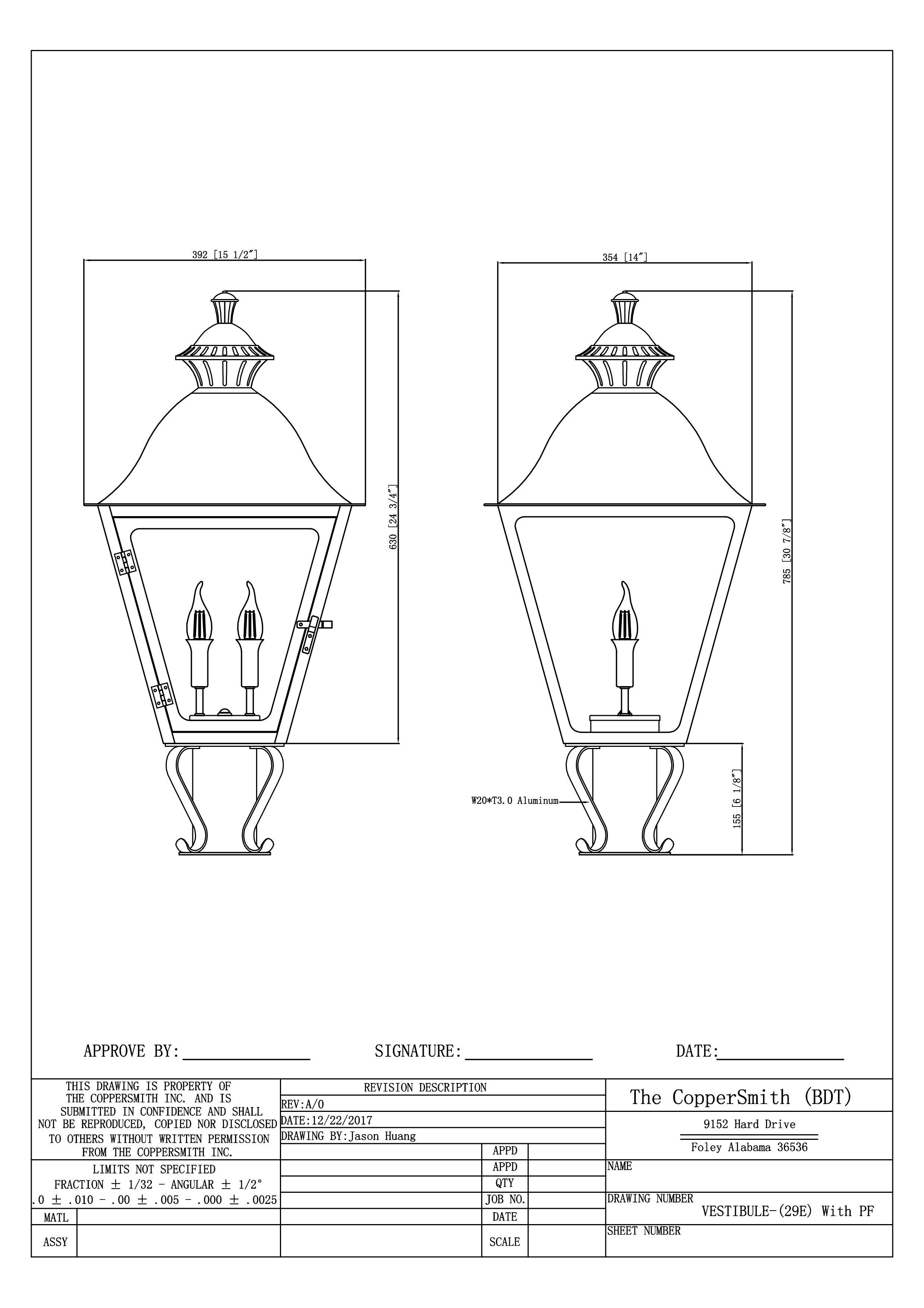 VB Line Drawings | The CopperSmith | Handcrafted Copper Lighting