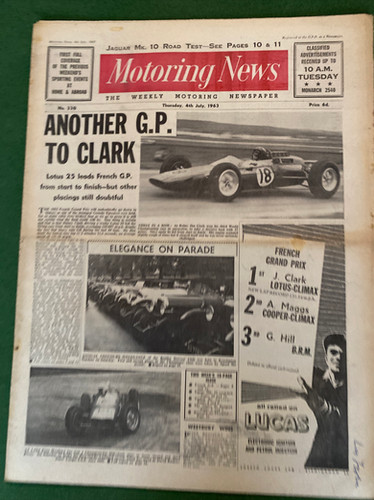 Motoring News Magazine 4 July 1963 Clark Lotus Wins French GP Test ...