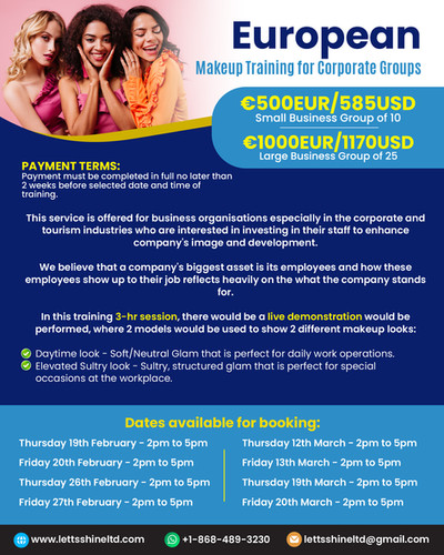 EUROPEAN MAKEUP TRAINING FOR CORPORATE (LARGE GROUP) | Letts Shine