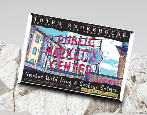 16 oz Smoked Sockeye & King Salmon Pike Place Market Gift Box | Totem ...