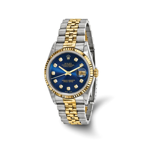 Rolex Oyster Perpetual Datejust Blue Diamond Dial w/18kt Fluted Bezel ...