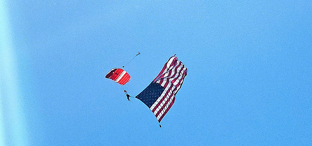 Practice demo flag jump. 30x50ft flag.